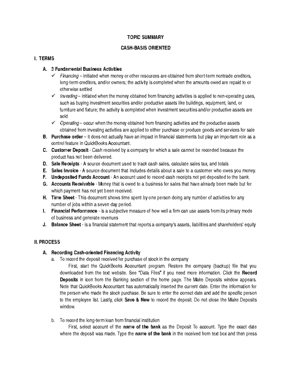 Salas, 2020 (Cash oriented Summary) - TOPIC SUMMARY CASH-BASIS ORIENTED ...