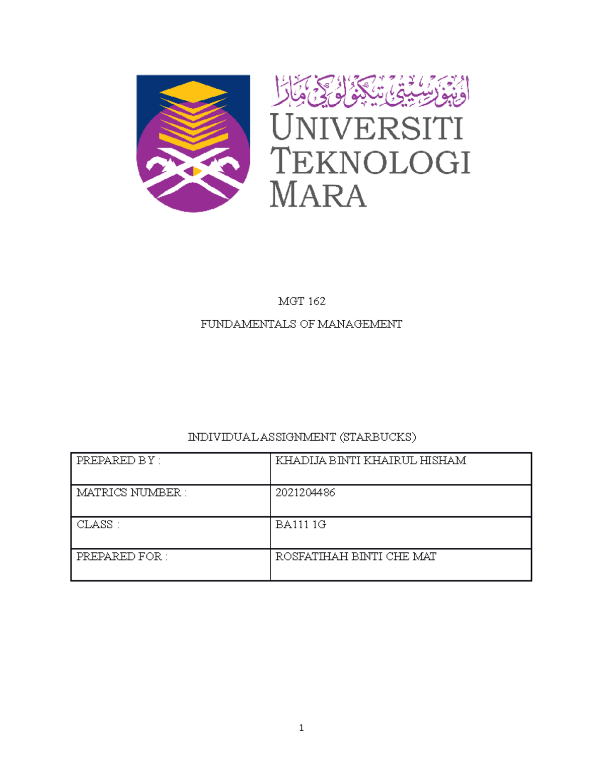 MGT Individual 162 - MGT 162 FUNDAMENTALS OF MANAGEMENT INDIVIDUAL ...