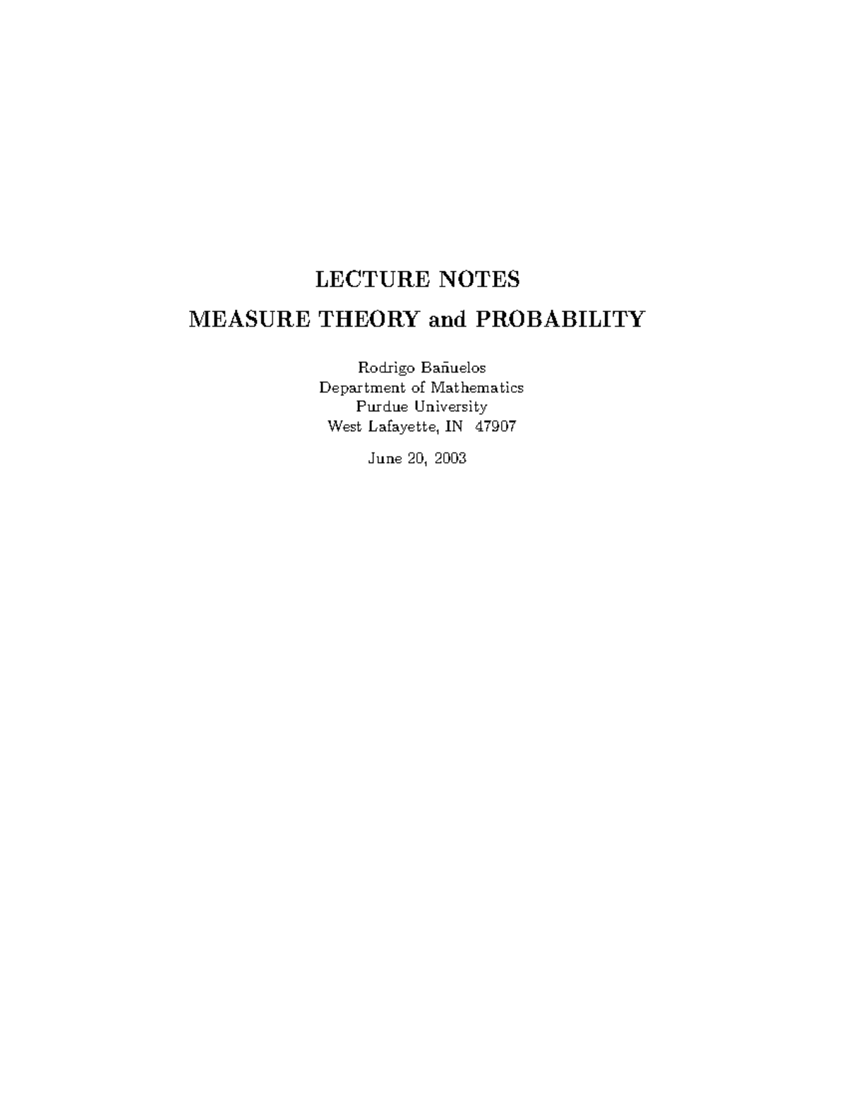 LECTURE NOTES IN STATISTICS - LECTURE NOTES MEASURE THEORY and ...