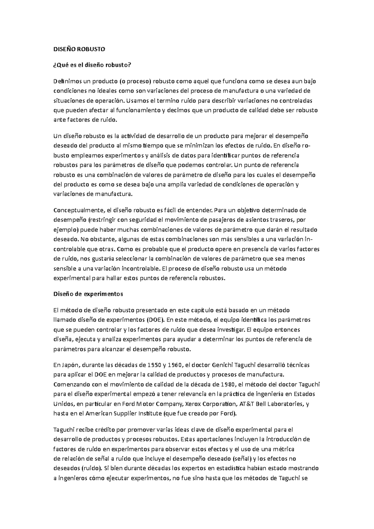 Diseño Robusto - DISEÑO ROBUSTO ¿Qué es el diseño robusto? Definimos un ...