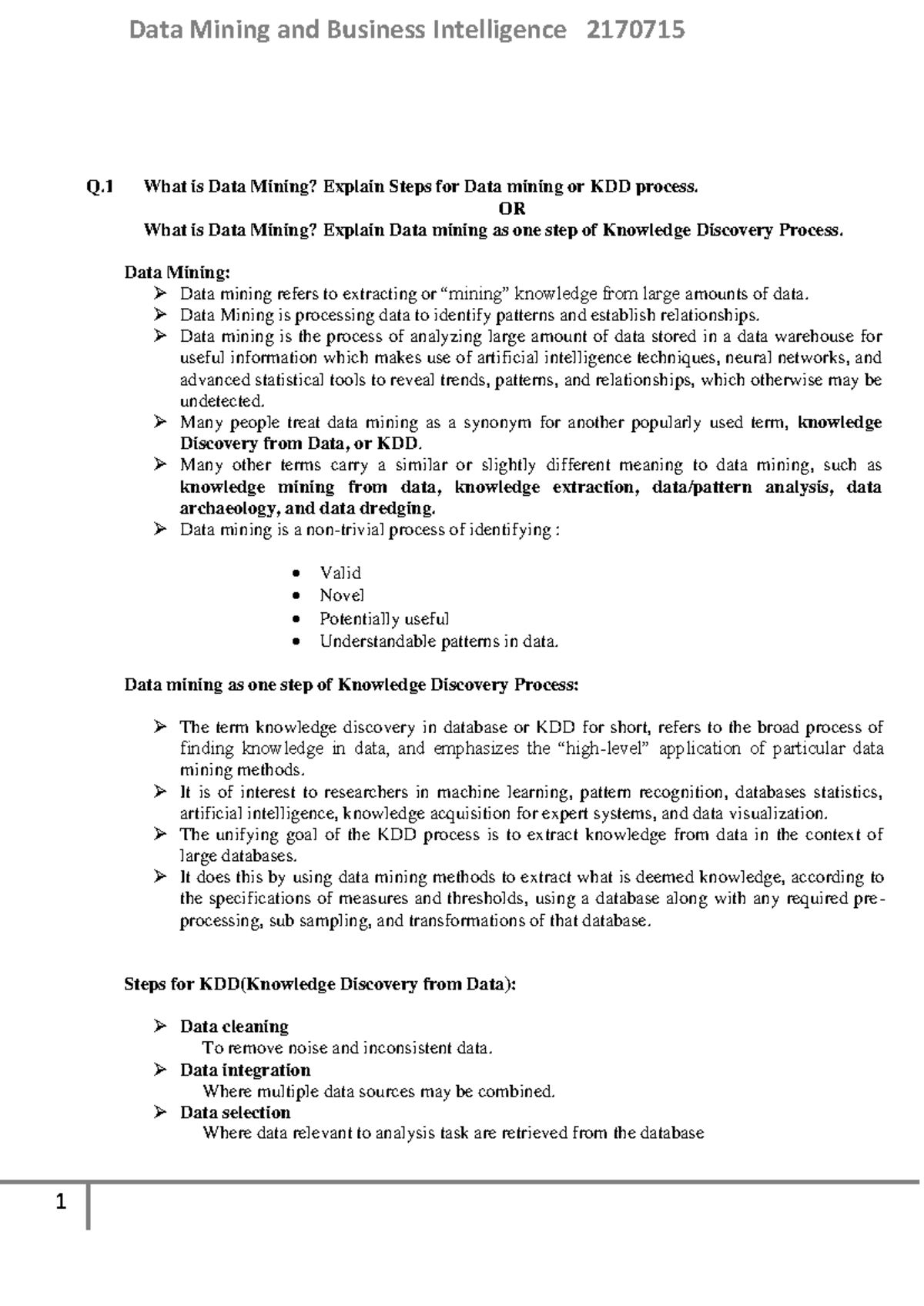 Data Mining and Business Intelligence-2170715 - Q. What is Data Mining ...
