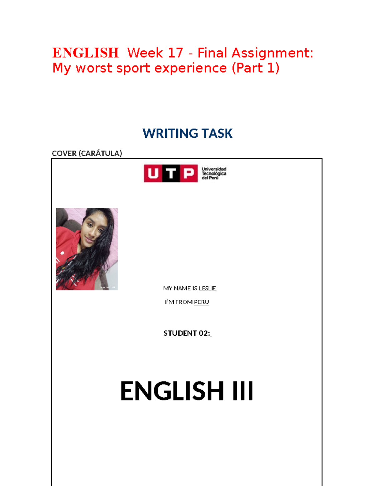TASK final - jgadgadh - Derecho romano - ENGLISH Week 17 - Final Assignment: My worst sport ...
