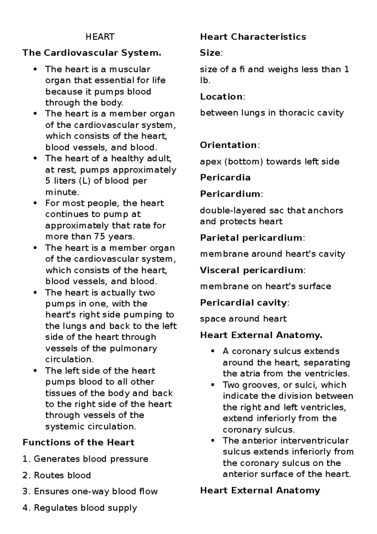 Anaphy Midterm Heart - HEART The Cardiovascular System. The heart is a ...