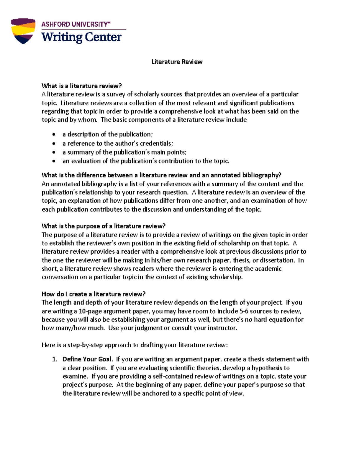 Literature Review Guide and Sample - Literature Review What is a ...