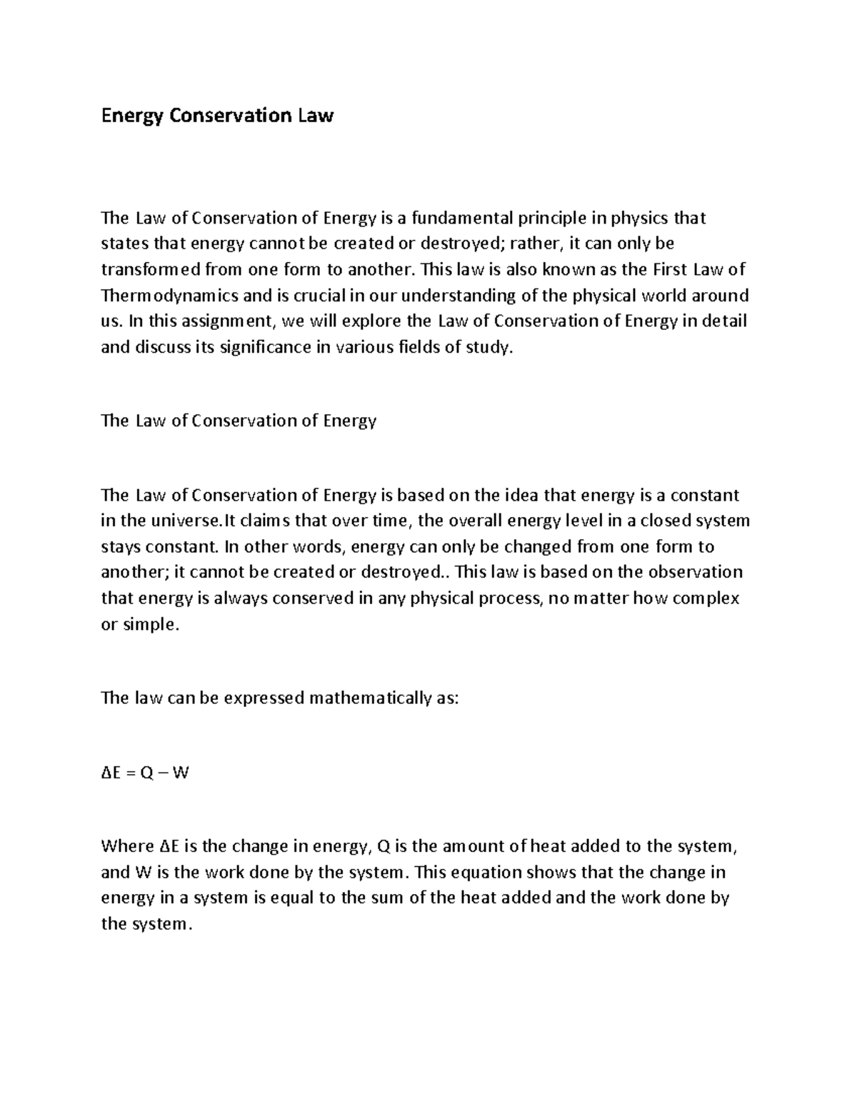 Energy conservation law - Energy Conservation Law The Law of ...