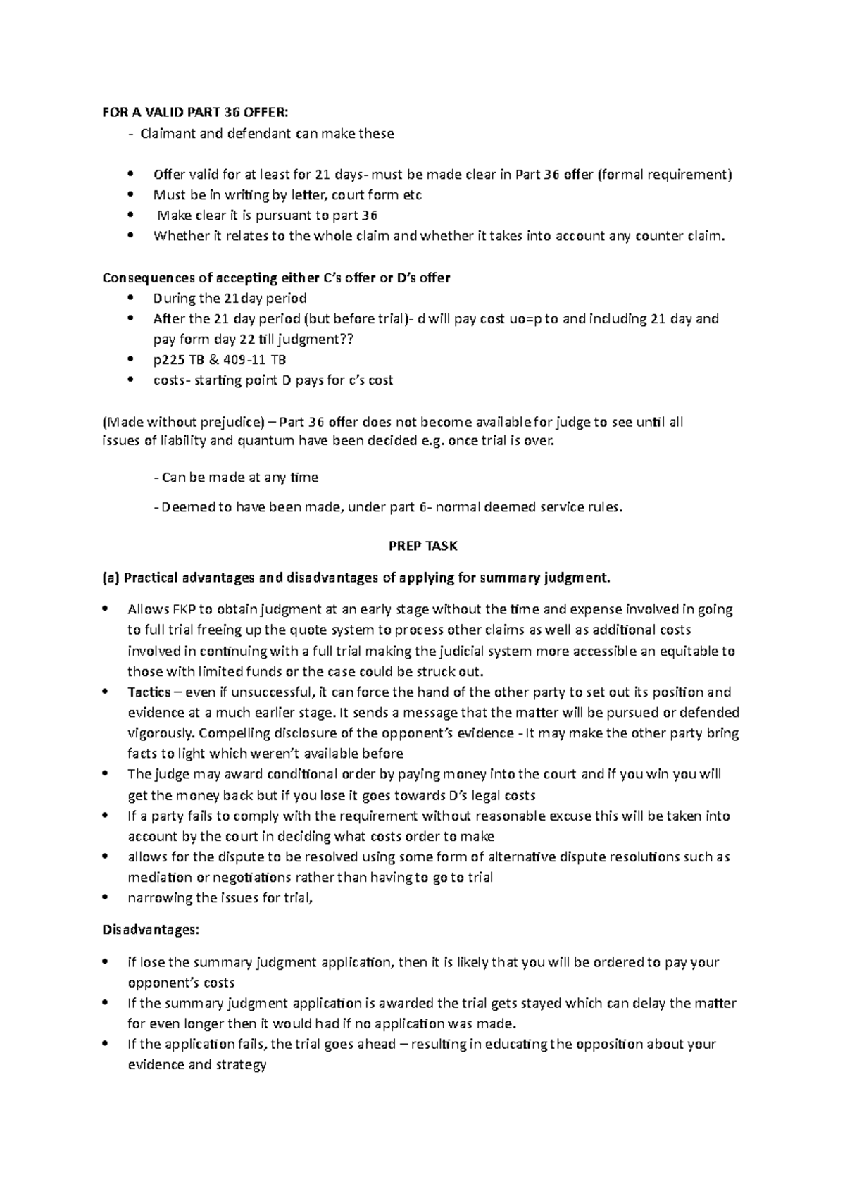 Dispute Resolution WK 6 - ULAW - FOR A VALID PART 36 OFFER: Claimant ...
