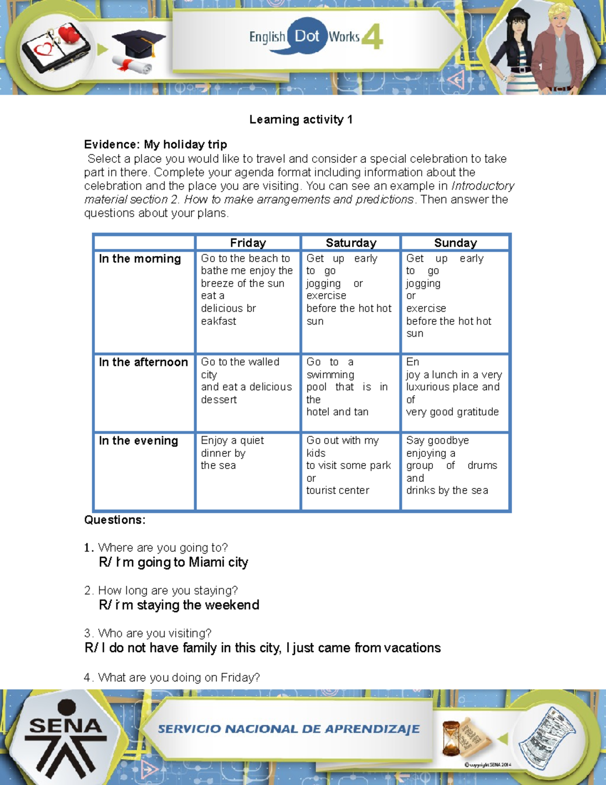 Evidence My holiday trip - Learning activity 1 Evidence: My holiday ...