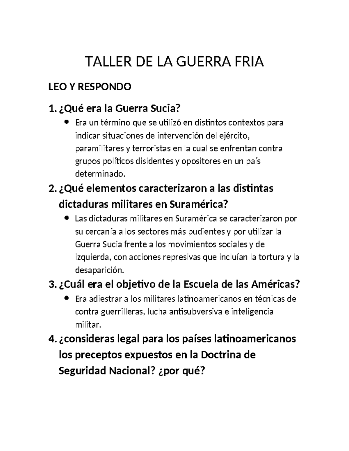 Guerra fria - Resumen Español latino - TALLER DE LA GUERRA FRIA LEO Y ...