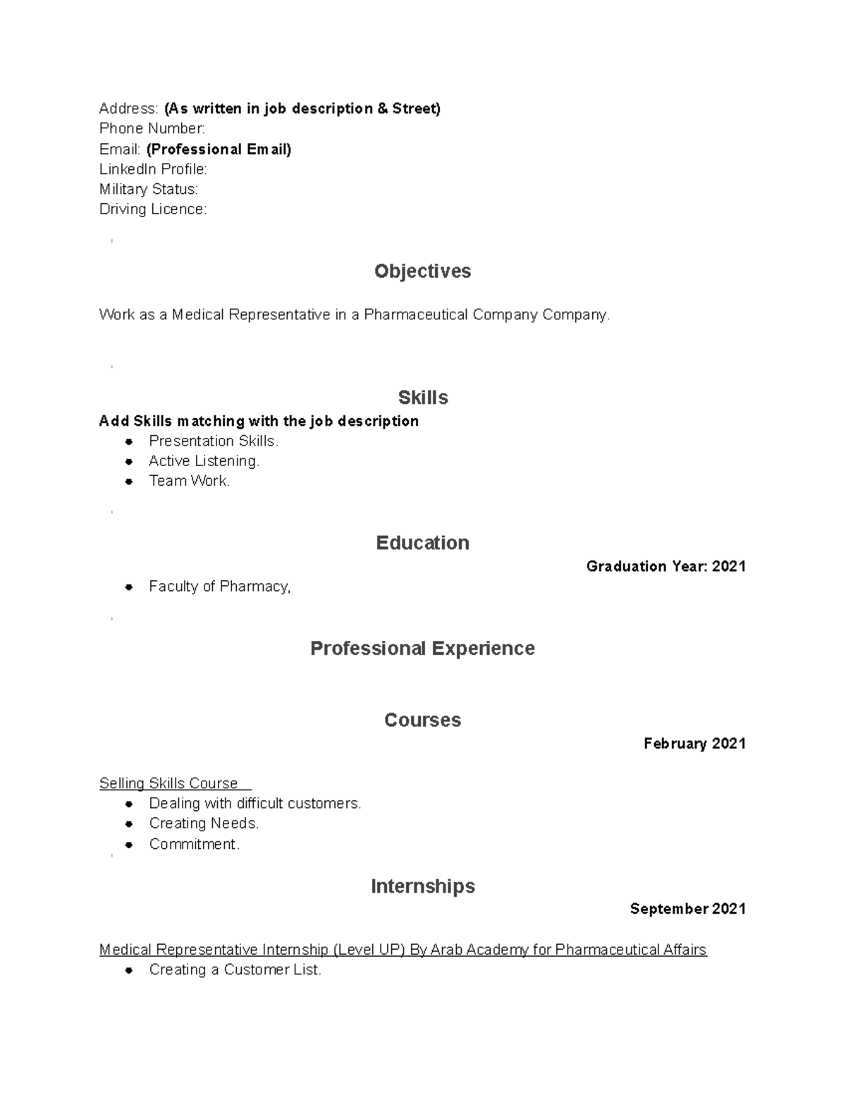 Sample CV - NOTES - Address: (As written in job description & Street ...