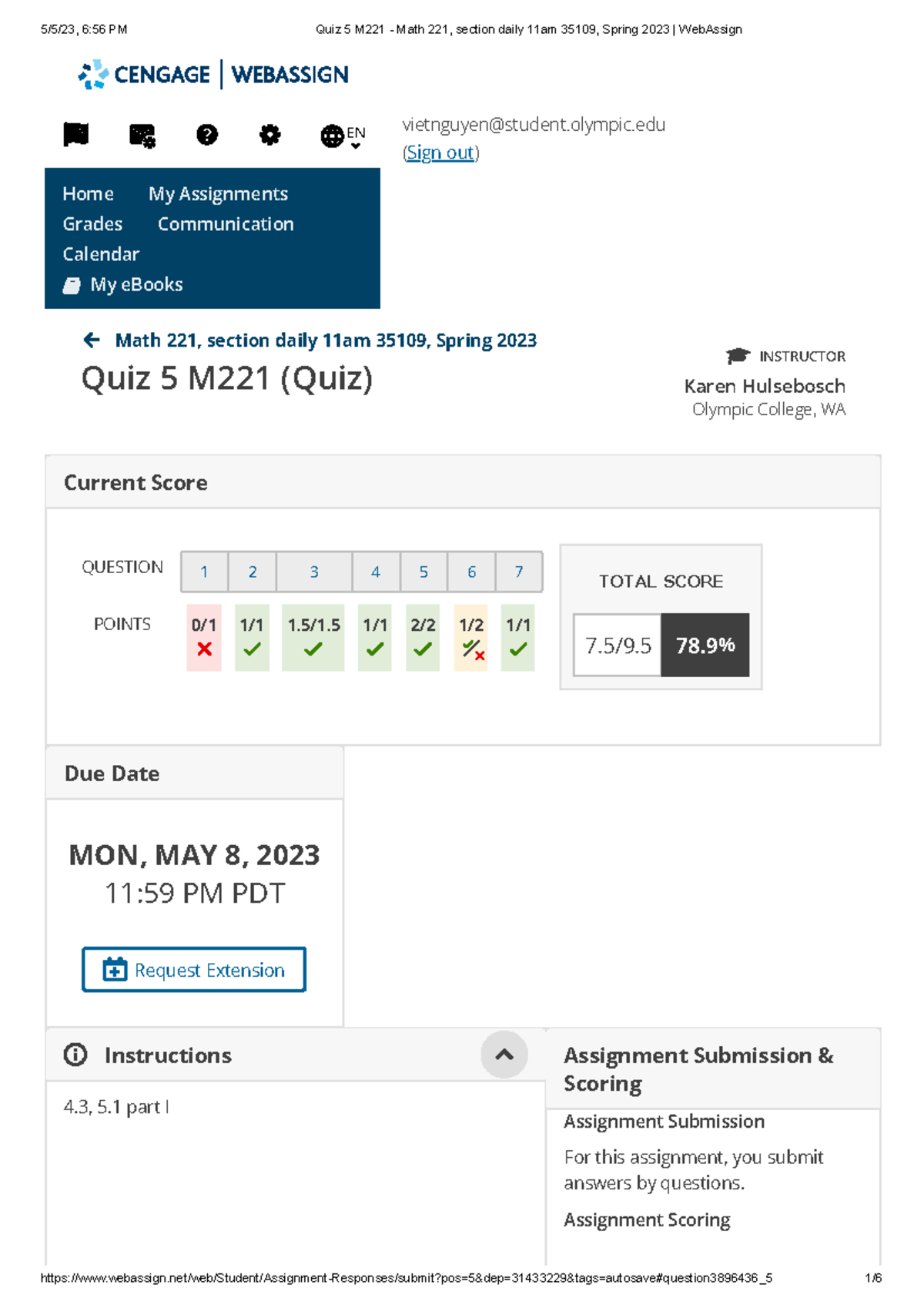 Quiz 5 M221 - Math 221, section daily 11am 35109, Spring 2023 Web ...