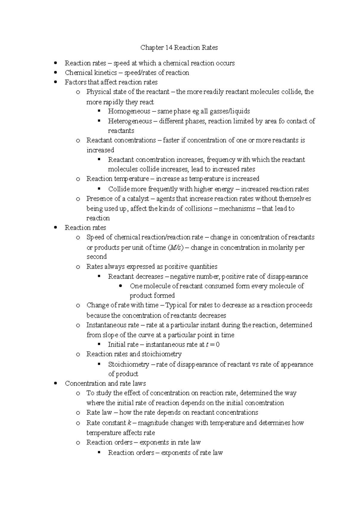 Docx (54) - Reaction Rate - Chapter 14 Reaction Rates Reaction rates ...