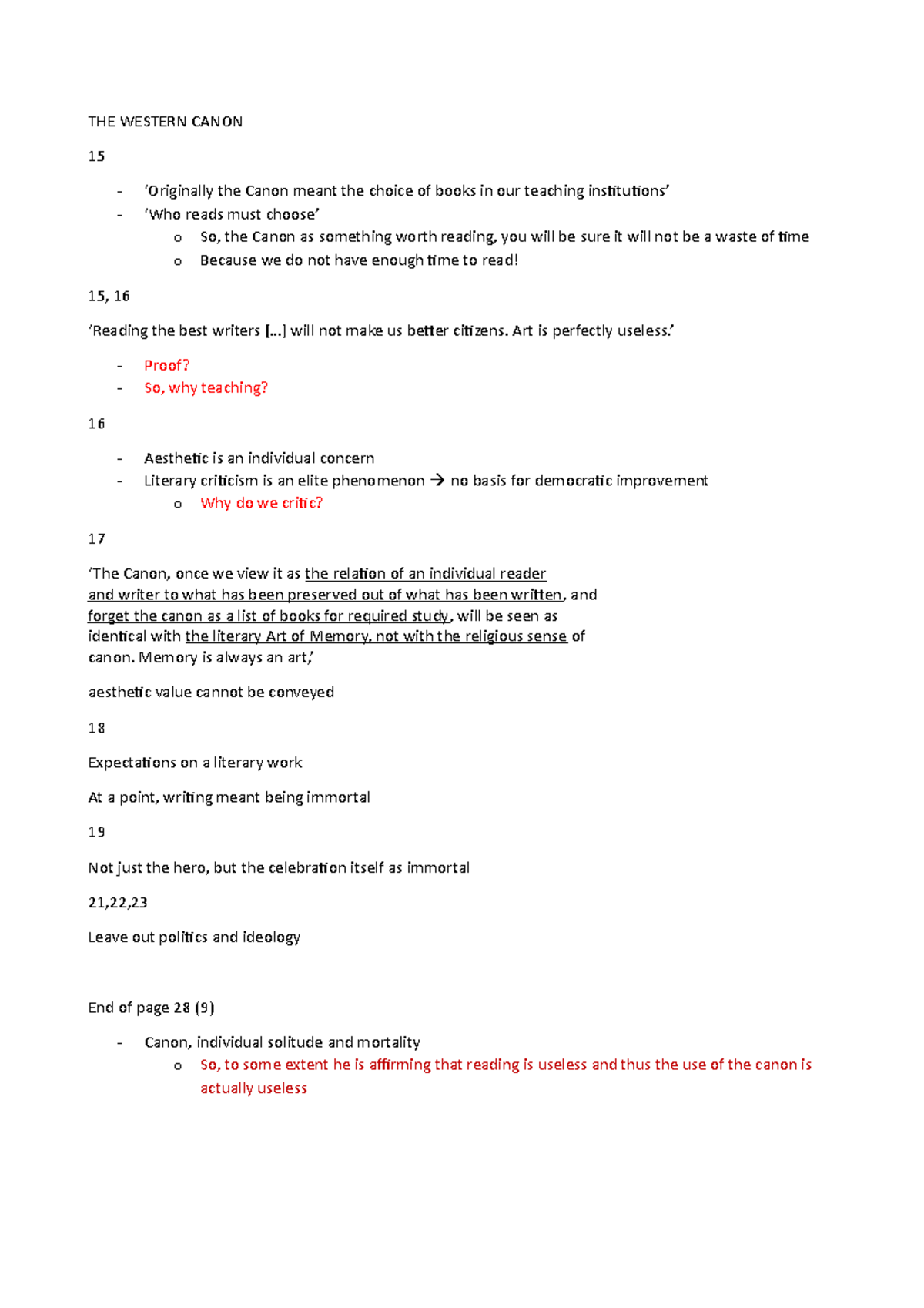 The western canon notes - THE WESTERN CANON 15 ‘Originally the Canon ...