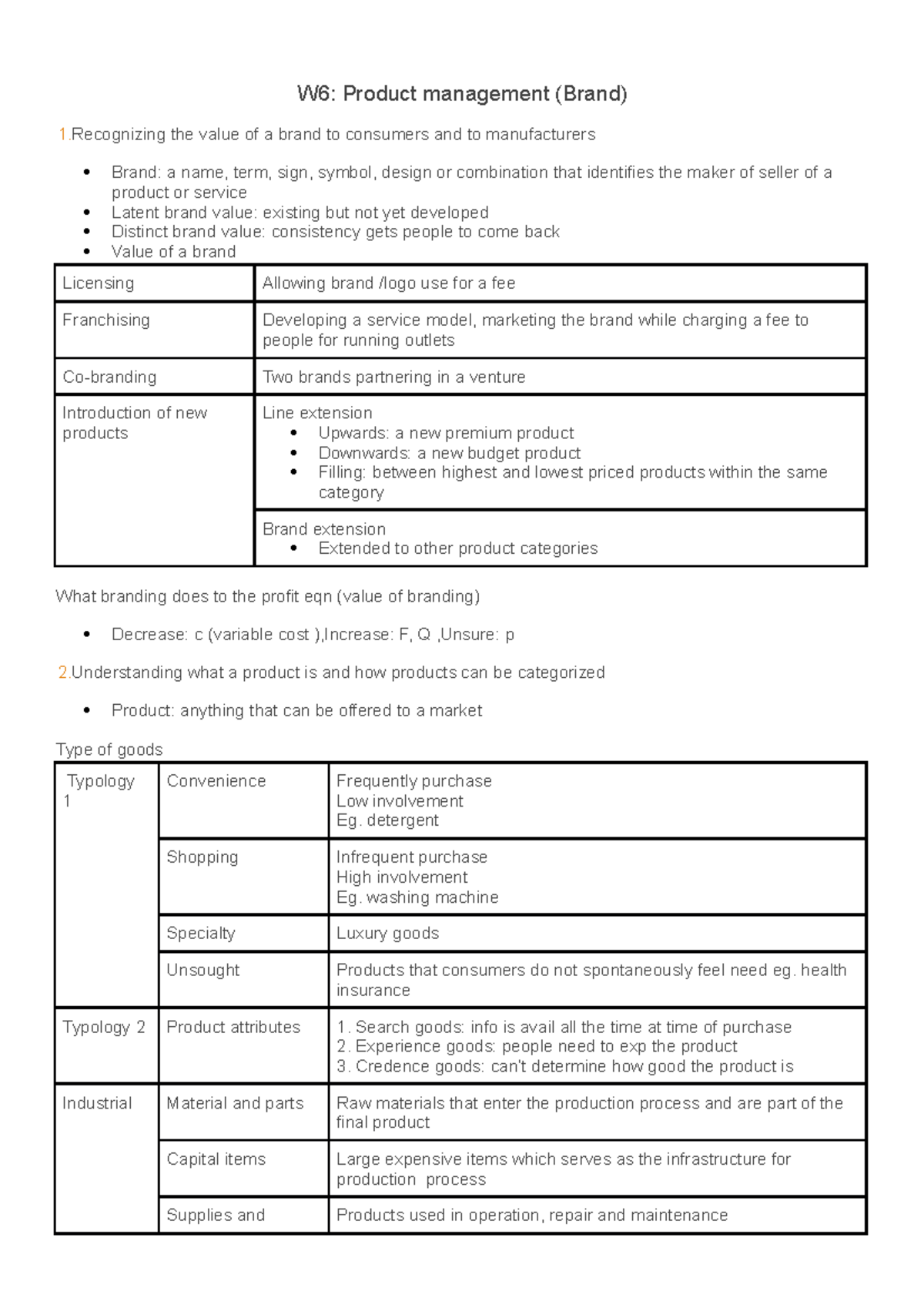 MKTG 101 Product Management notes - W6: Product management (Brand) 1 ...