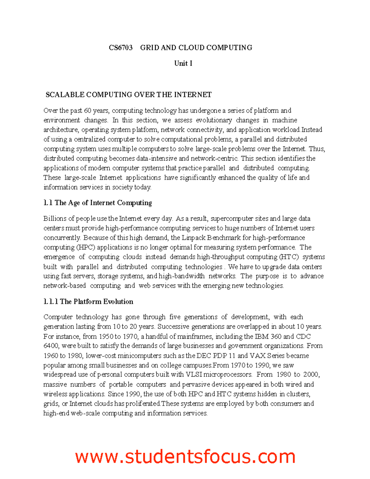 Gcc all units - description - CS6703 GRID AND CLOUD COMPUTING Unit I SCALABLE COMPUTING OVER THE ...