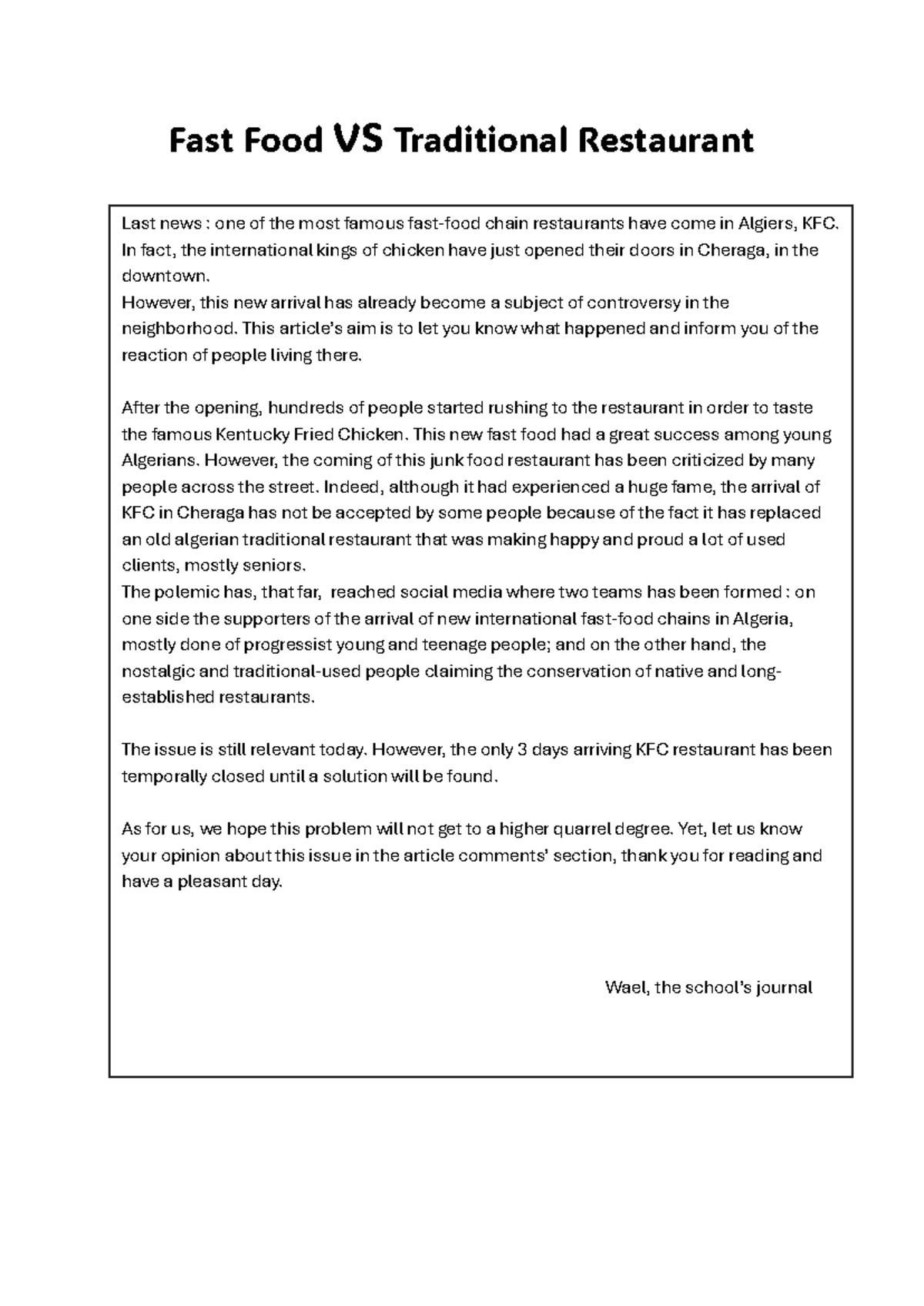 Documeouint 1yuuuu - Fast Food VS Traditional Restaurant Last news ...