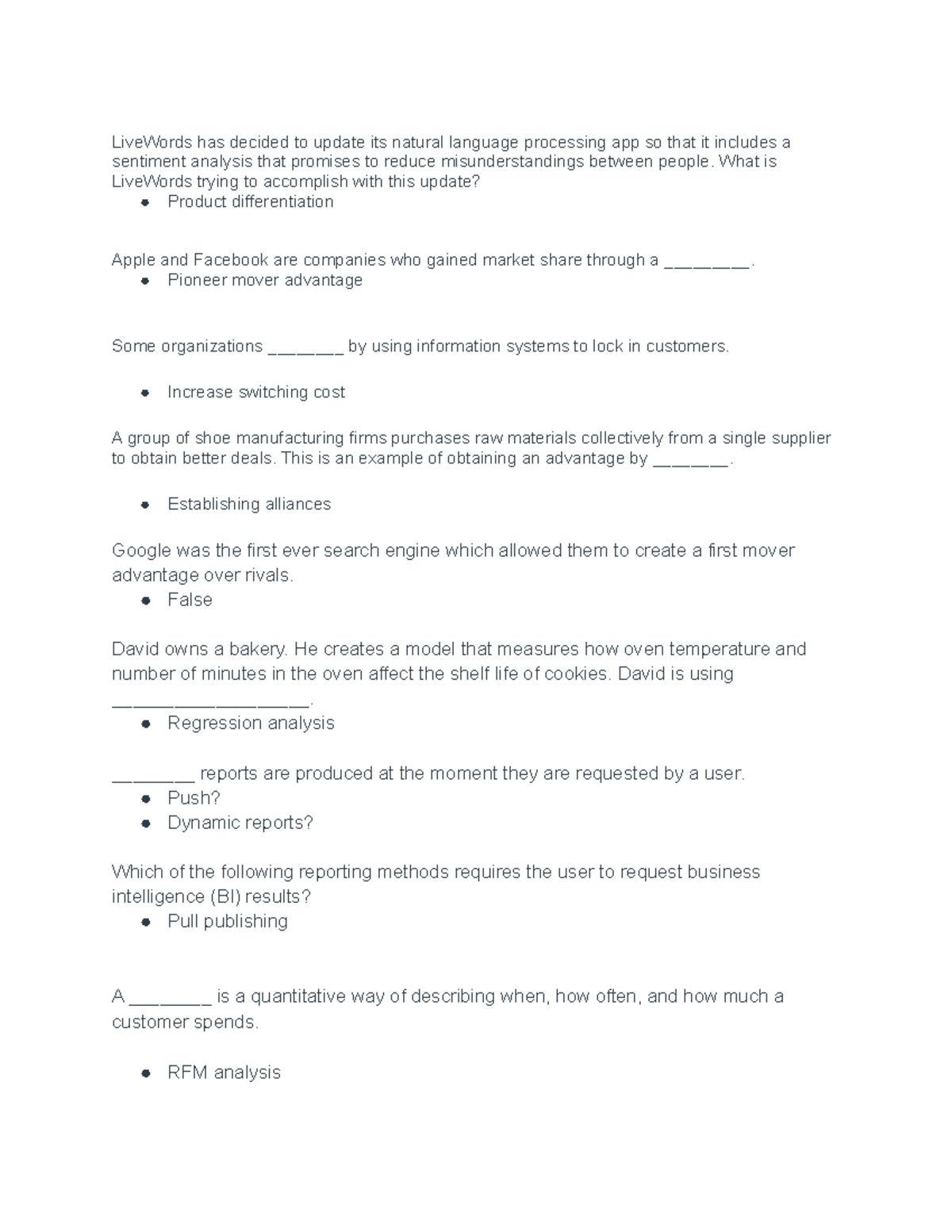 K201 lecture quiz practice questions - LiveWords has decided to update ...