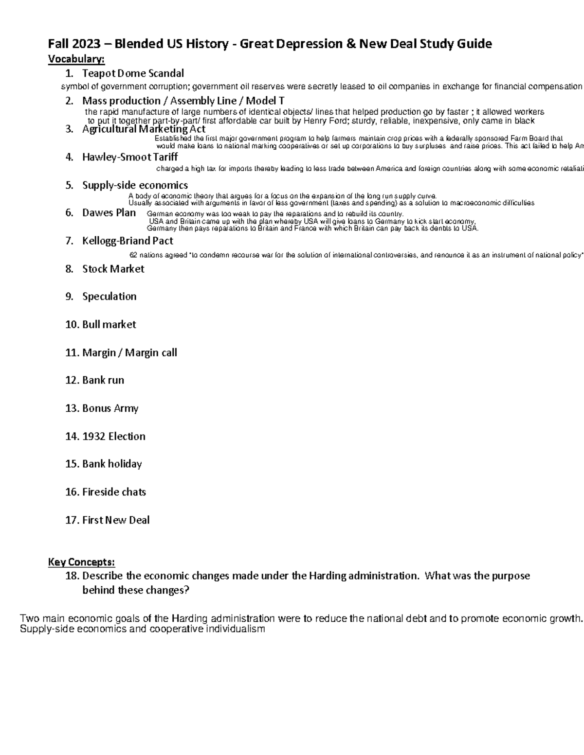 STudy guide Greater Depression - Fall 202 3 – Blended US History ...
