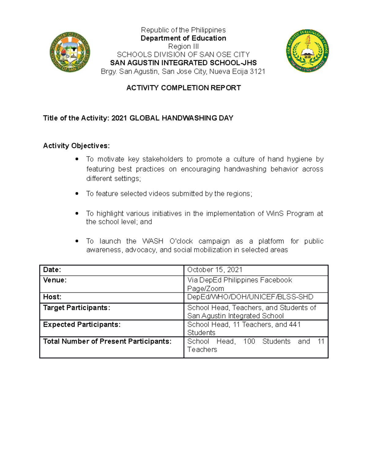 ACR 2021 Global Handwashing DAY 21'22 - Republic of the Philippines ...