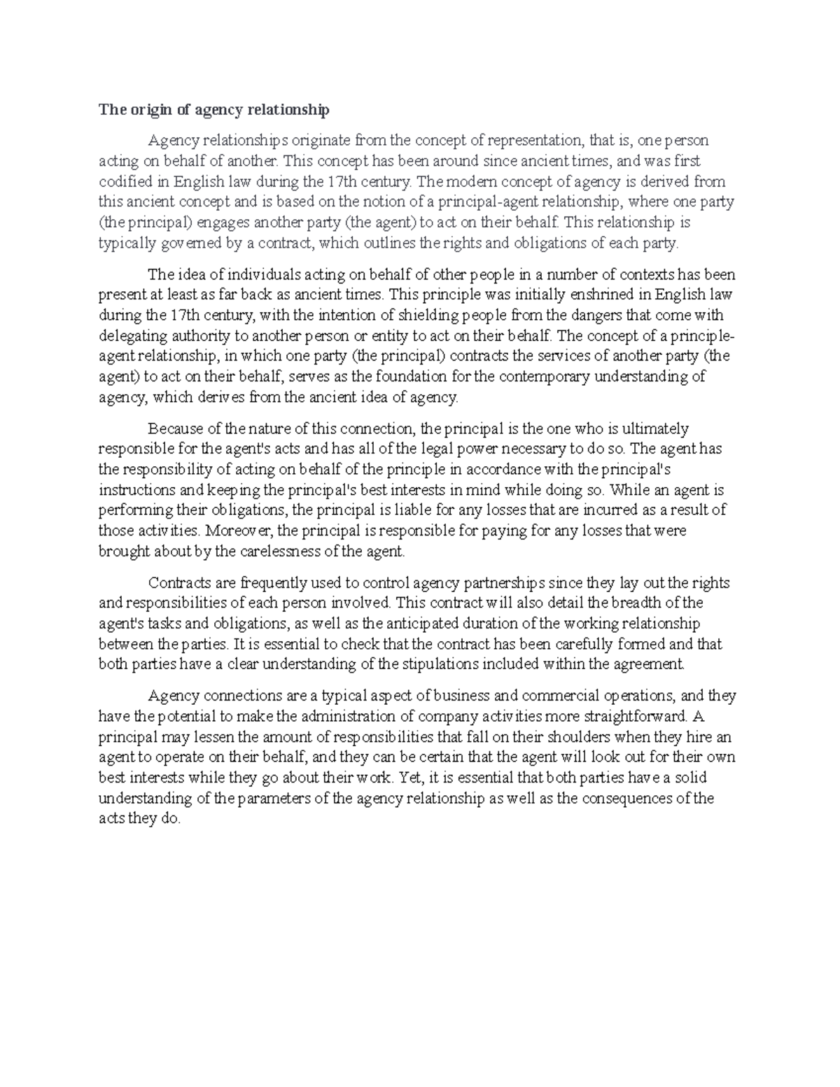The origin of agency relationship - This concept has been around since ...
