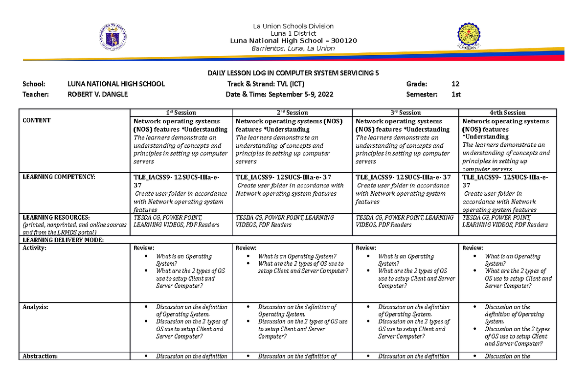 CSS5 WEEK 1-DLL-01 - DLL - La Union Schools Division Luna 1 District ...