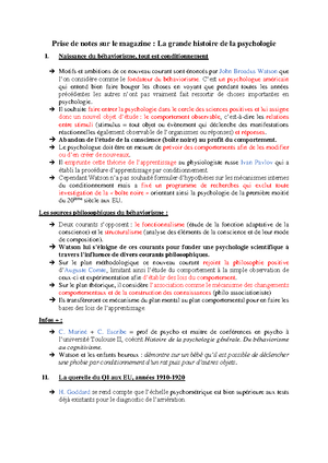 Histoire de la psychologie Mme Tcherkassof - Question sur les TD Pour ...