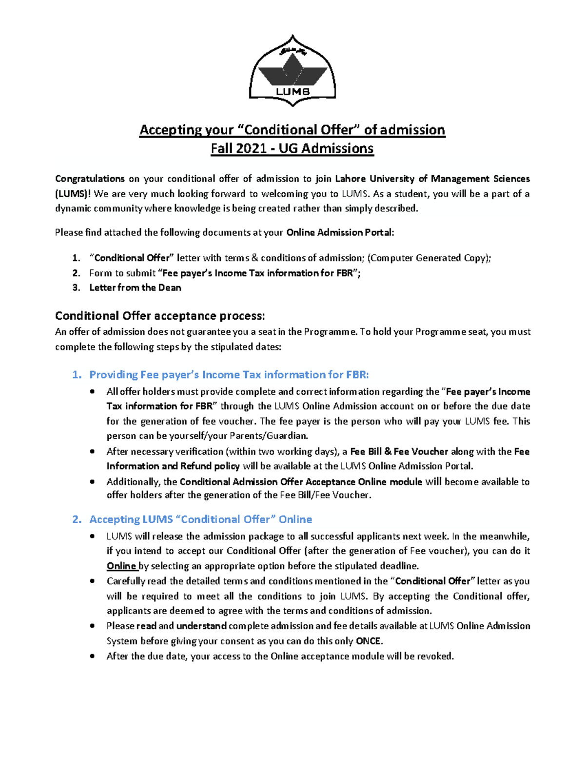 Important information for admission offer holders UG 2021 - Self - Fall 202 1 - UG Admissions ...