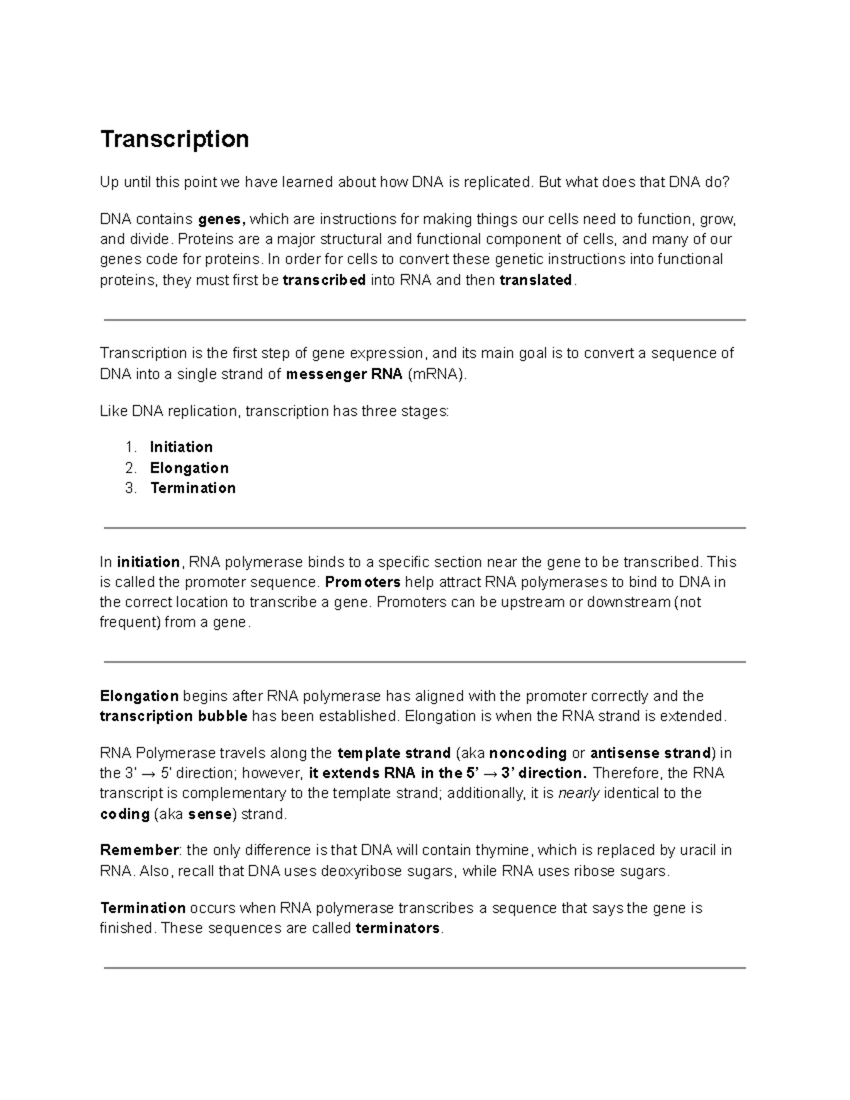 Transcription - course summary - Transcription Up until this point we ...