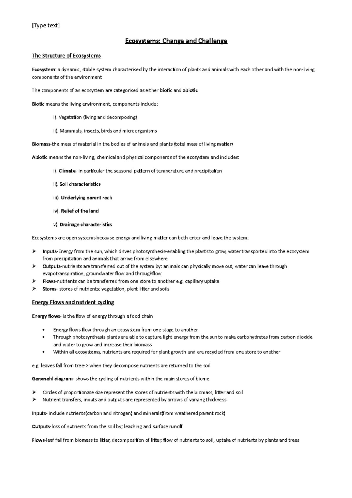 Ecosystems notes - ecosystem - Ecosystems: Change and Challenge The ...