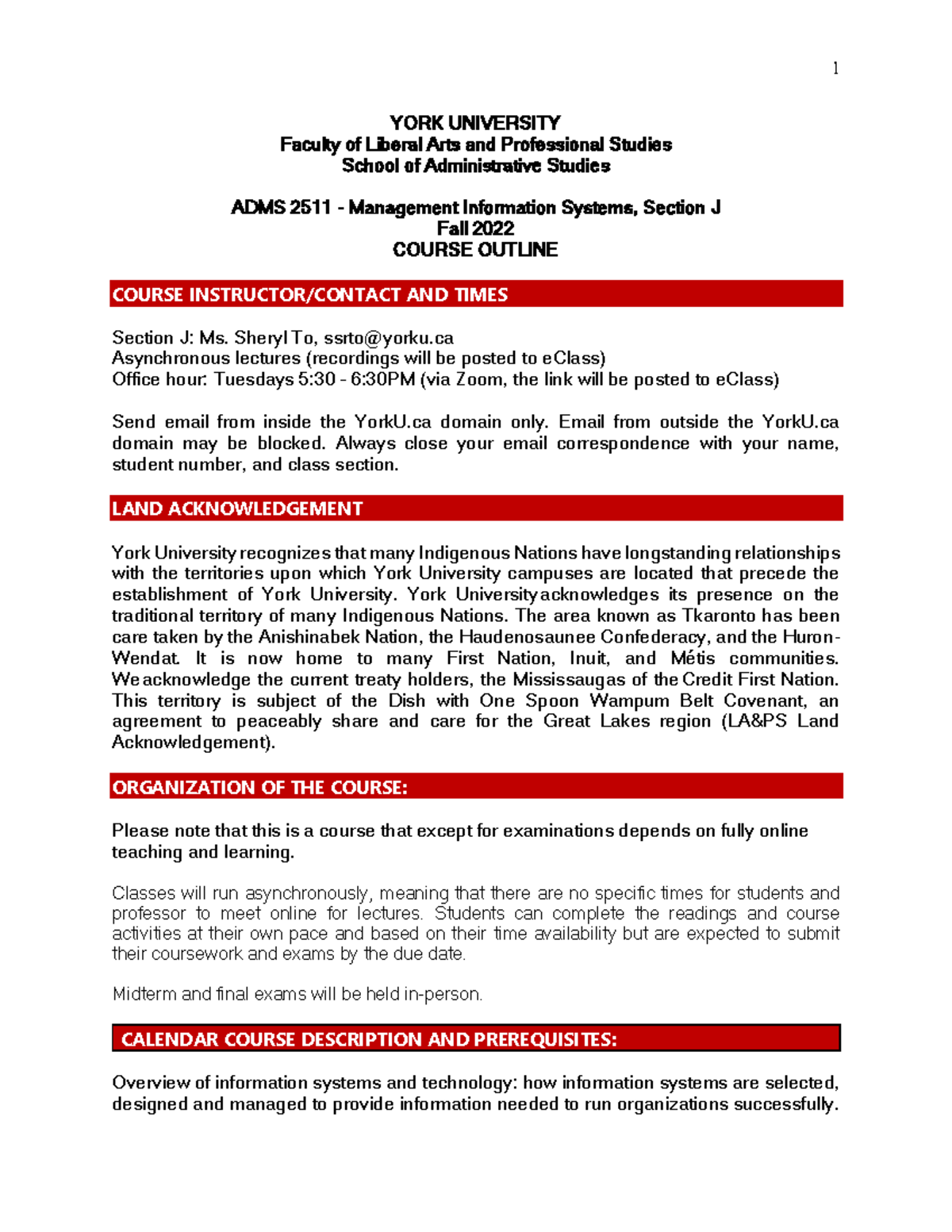 Course Outline - YORK UNIVERSITY Faculty of Liberal Arts and ...