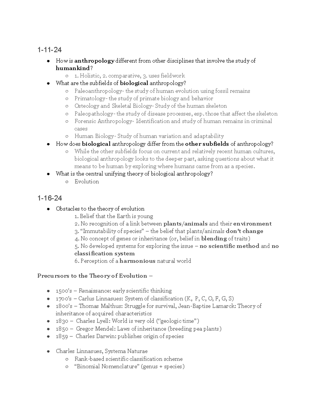 ANTH 2045 Notes - 1-11- How is anthropology different from other ...