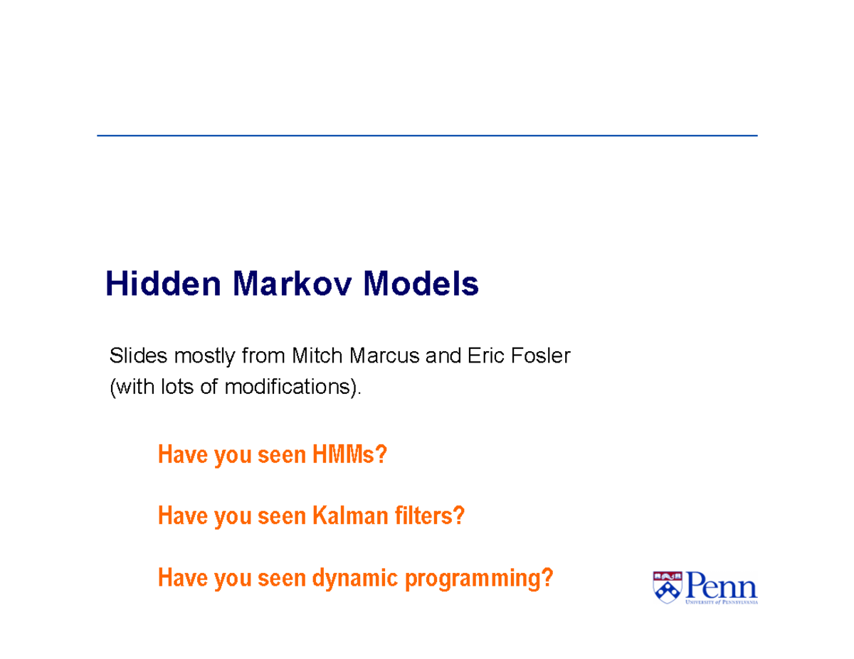 Lecture slides on Hidden markov models (programming) - Hidden Markov ...