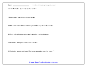 Confucianism Answer Key - ©EasyTeacherWorksheets ANSWERS No. He merely ...