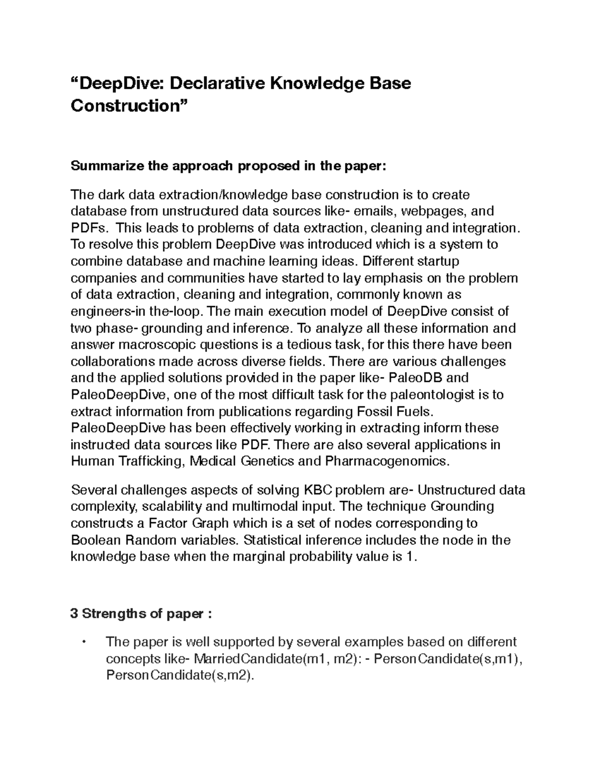 Deep Dive- Declarative Knowledge Base Construction - “DeepDive: Declarative Knowledge Base - Studocu