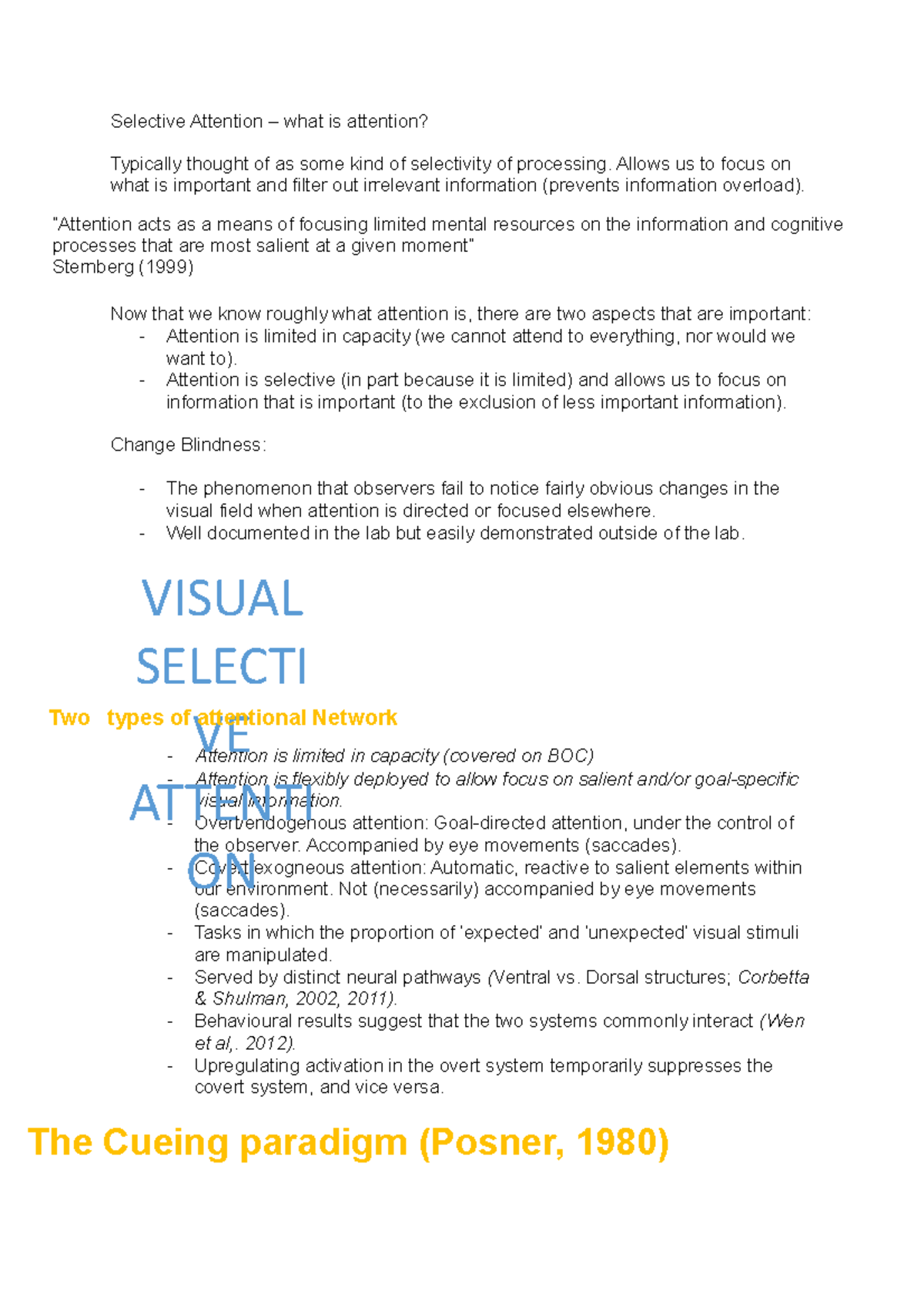 Selective Attention Lecture Notes Psycho Notes Selective Attention What Is Attention