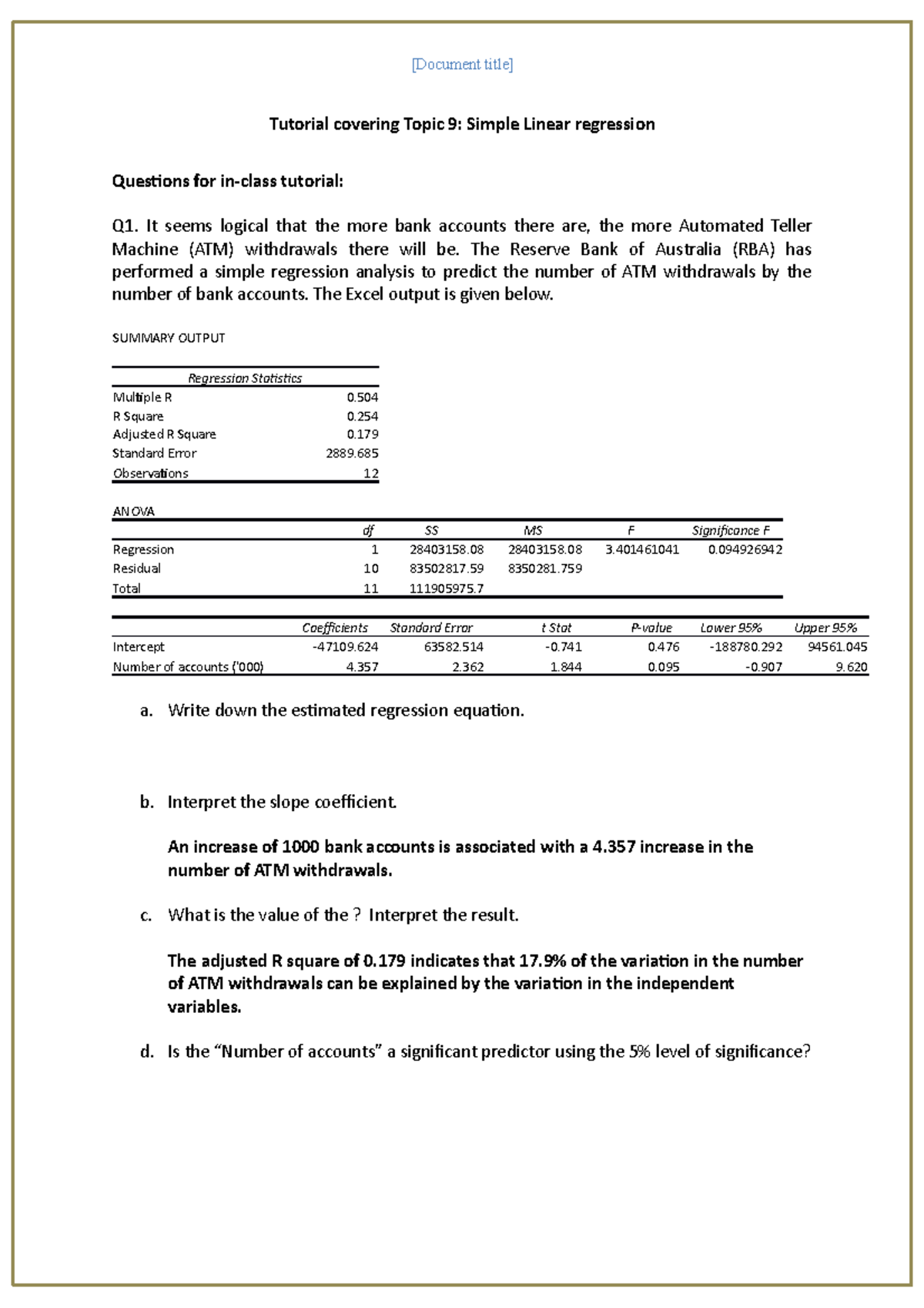 Tutorial covering Topic 10 - Solutions-1-1 - ECON1035 - RMIT University ...
