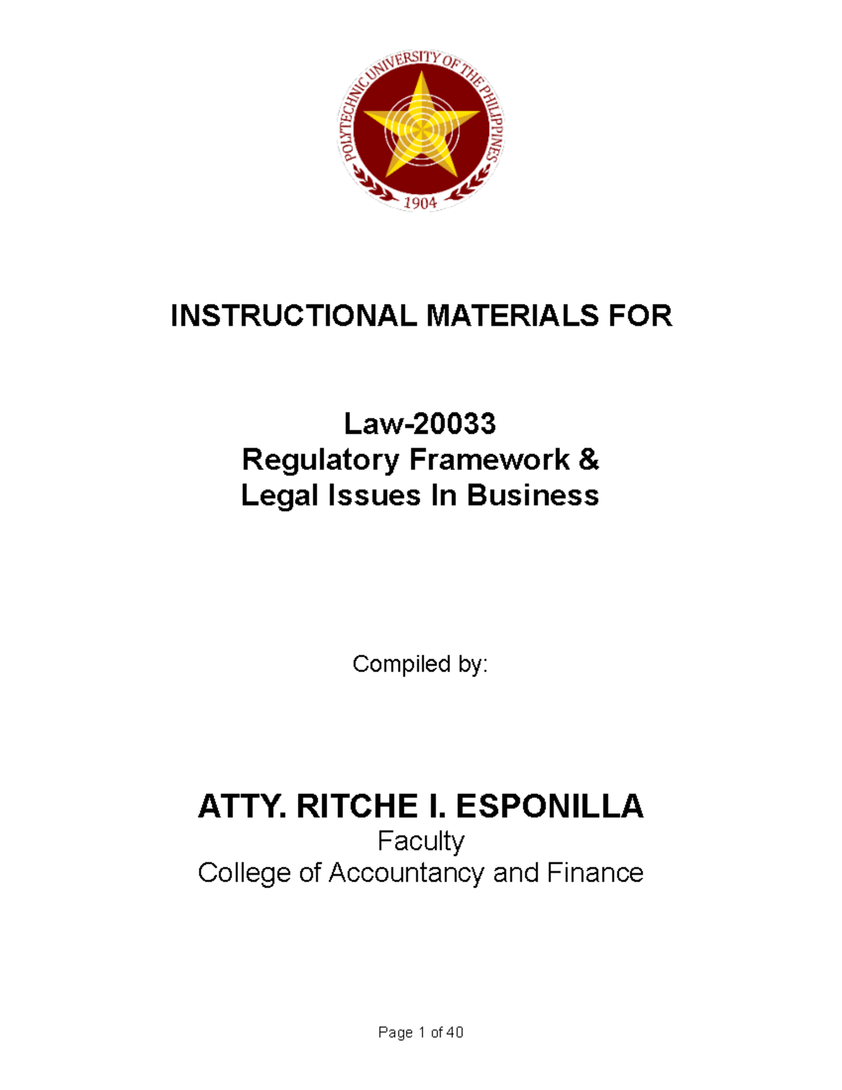 LAW-2003 3 Regulatory-Framework-Legal-Issues-in-Business LECTURE NOTES ...