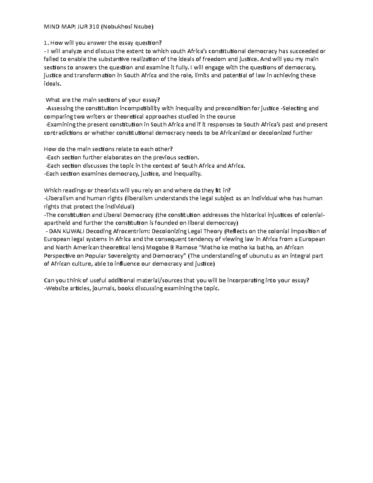 Doc1jur - MIND MAP: JUR 310 (Nobukhosi Ncube) How will you answer the ...