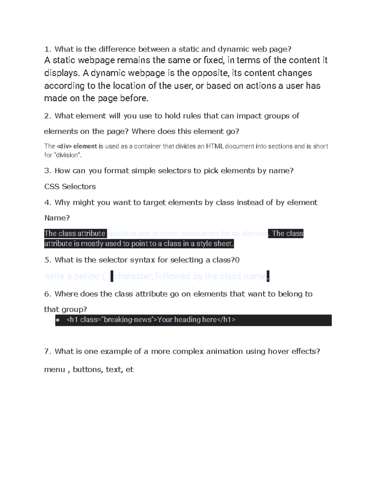 Chapter 21.3 Questions - 1. What is the difference between a static and ...