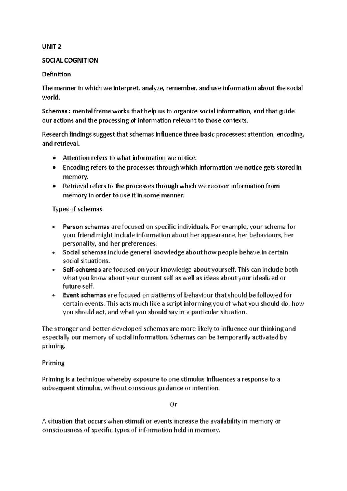 Social psychology Unit 2 - UNIT 2 SOCIAL COGNITION Definition The ...