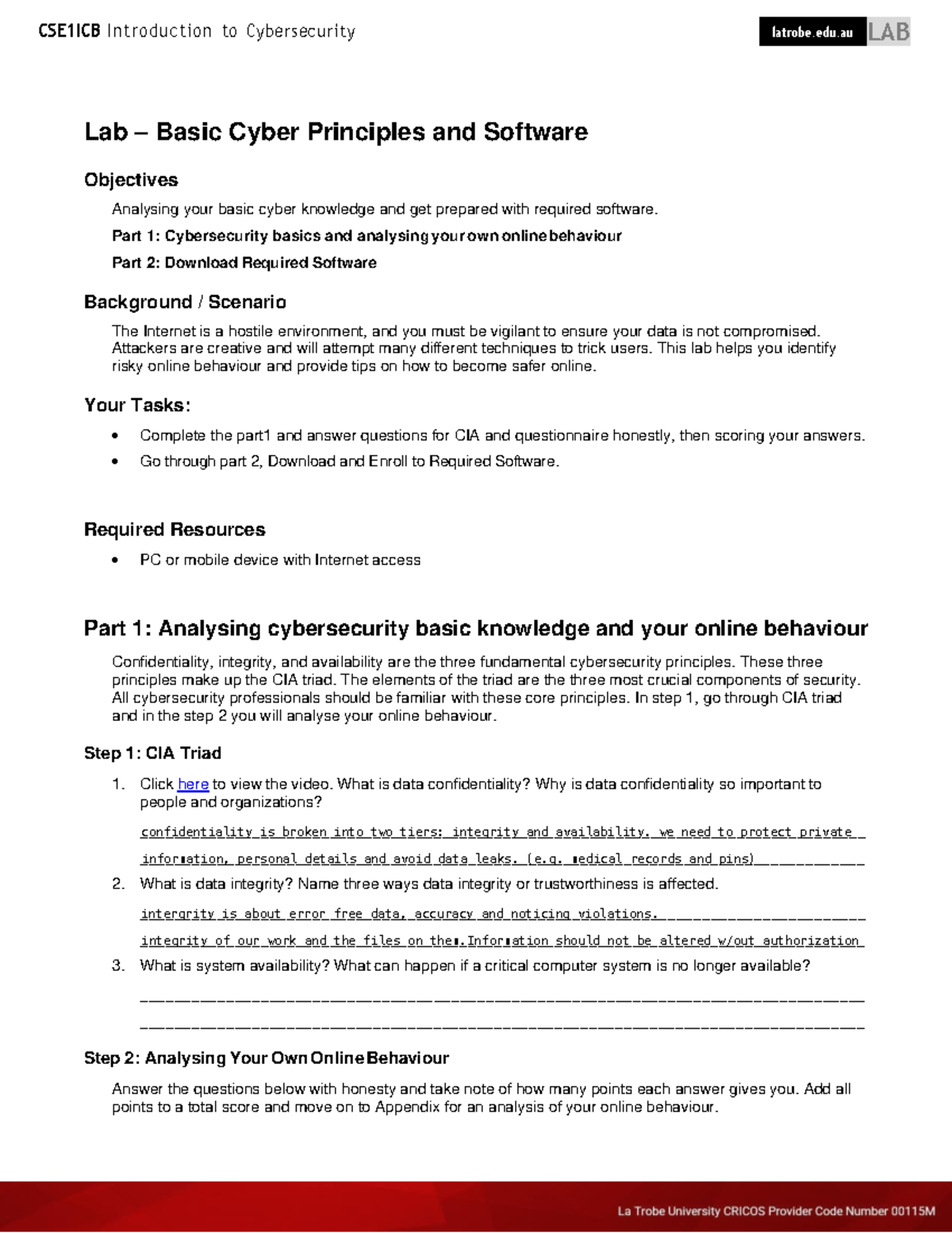 Lab1 - Lab – Basic Cyber Principles and Software Objectives Analysing ...