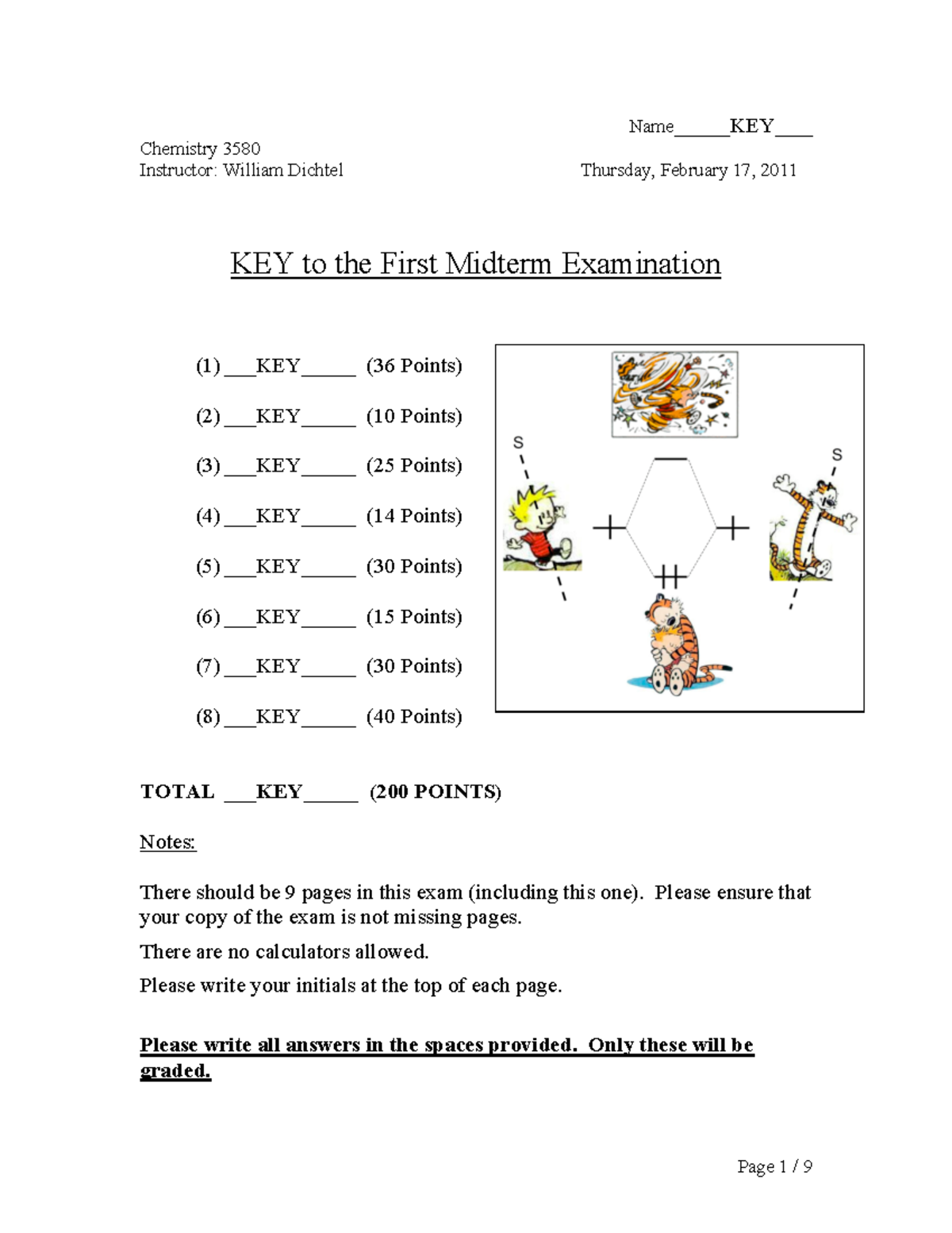 3580 Spring 2011 Midterm 1 KEY 1 rev - Name______KEY____ Chemistry 3580 ...