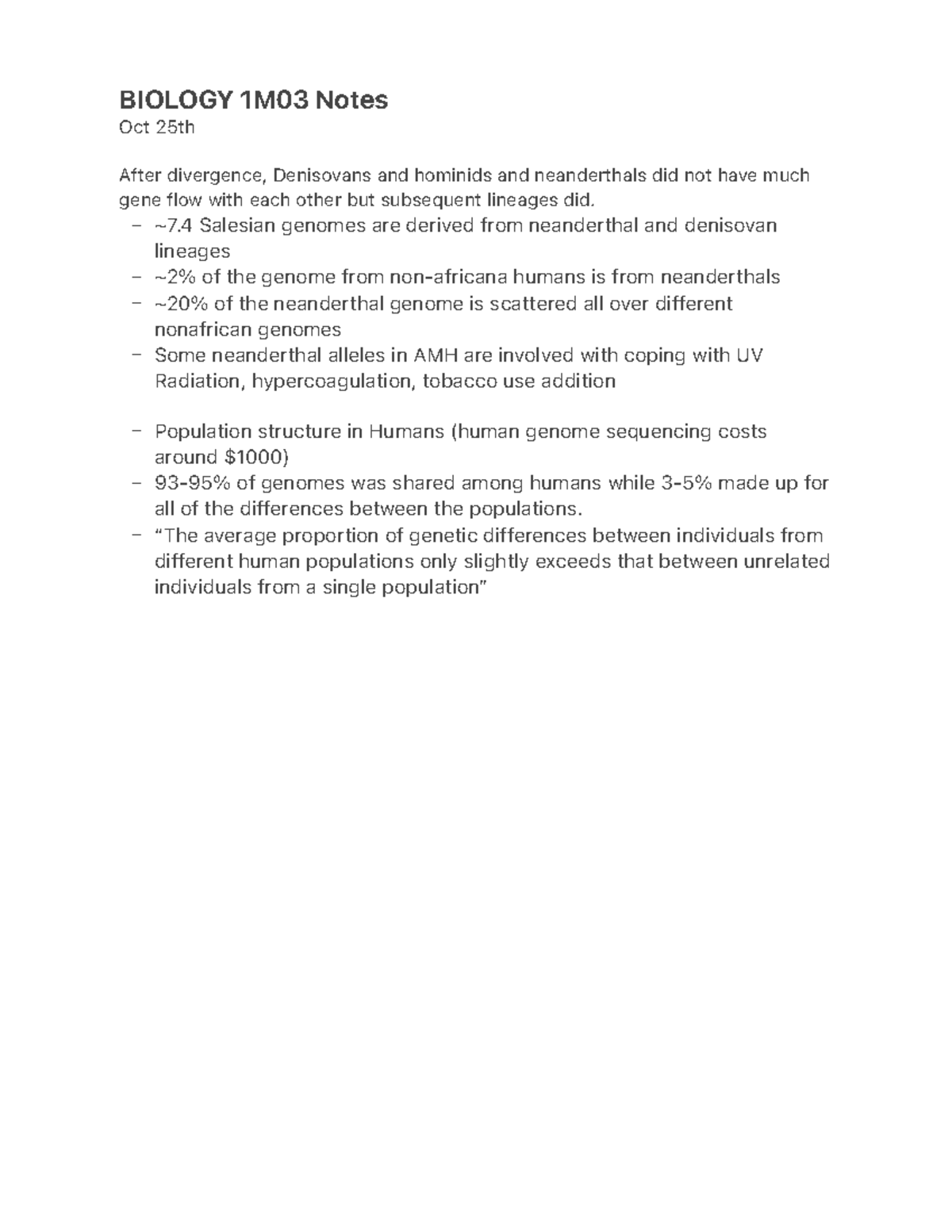 Biology 1M03 Notes Oct 25th 2022 - – – – – – – – BIOLOGY 1M03 Notes Oct ...