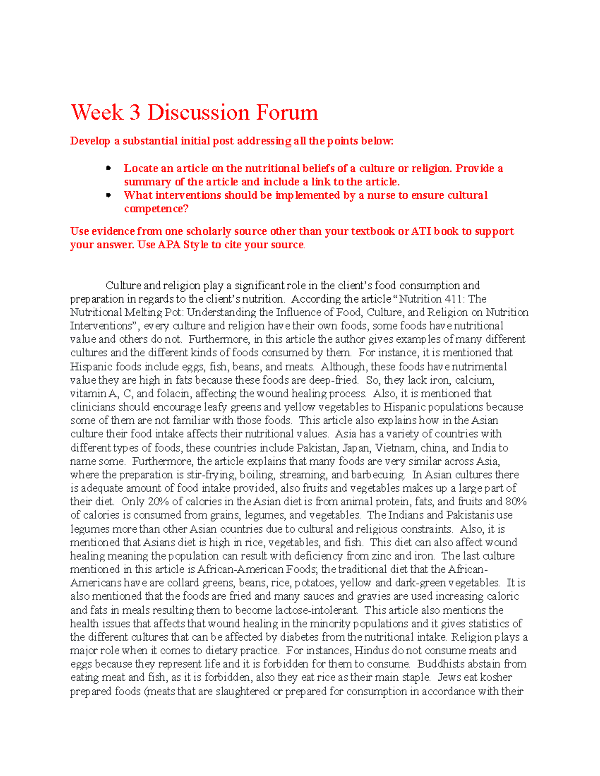 Week 3 Discussion Forum - Week 3 Discussion Forum Develop a substantial ...