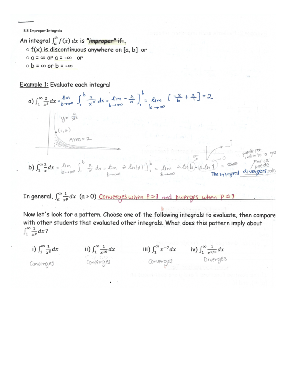 8.8 Notes - Improper Integrals - MATH 2 - LPC - Studocu