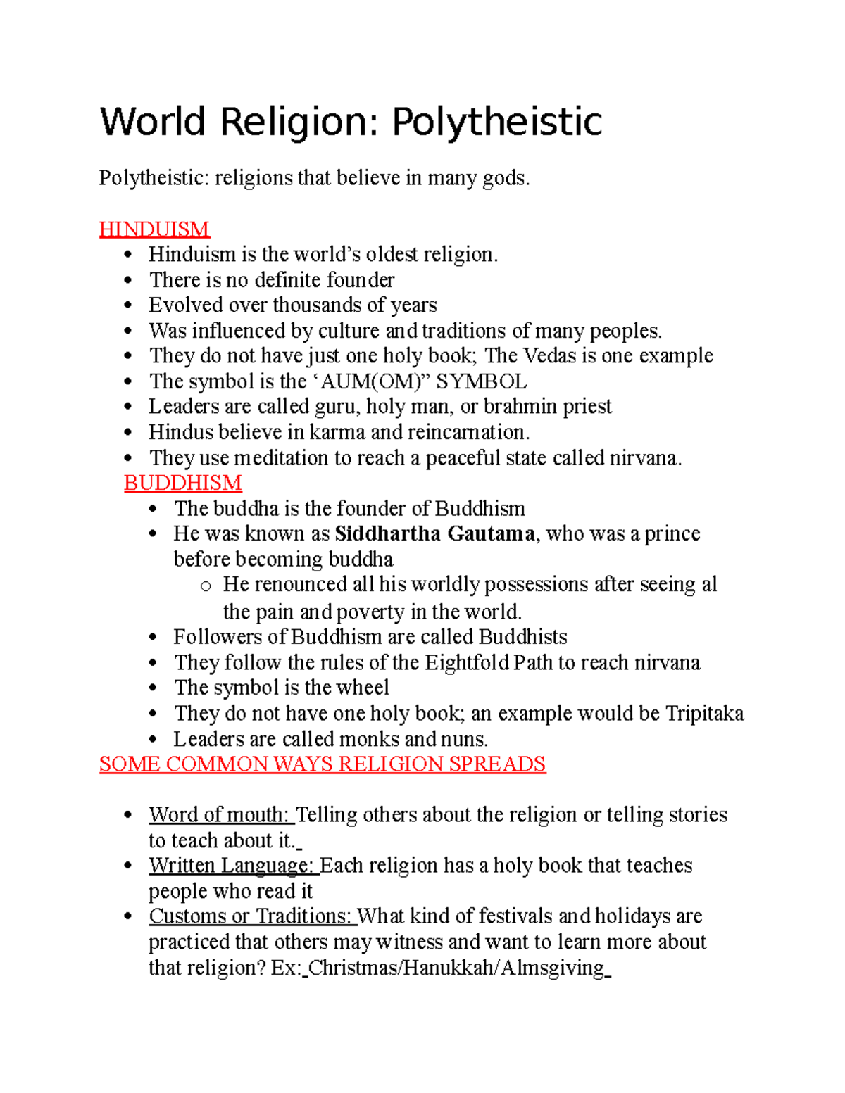 World Religion- Part 2 - World Religion: Polytheistic Polytheistic ...