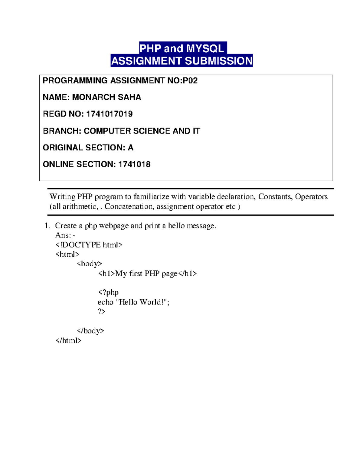 Php And Mysql Programming Assignment 2 Php And Mysql Assignment 0259