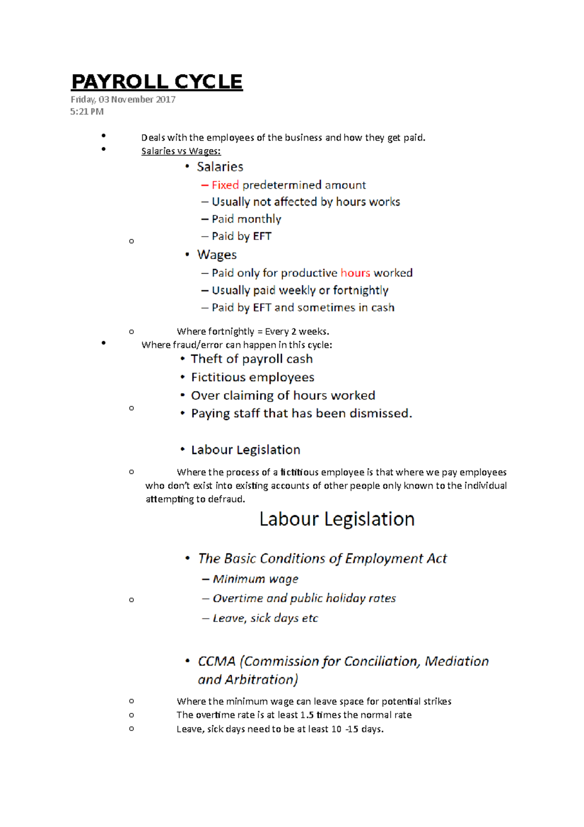 Payroll Cycle - Notes for the section - PAYROLL CYCLE Friday, 03 ...