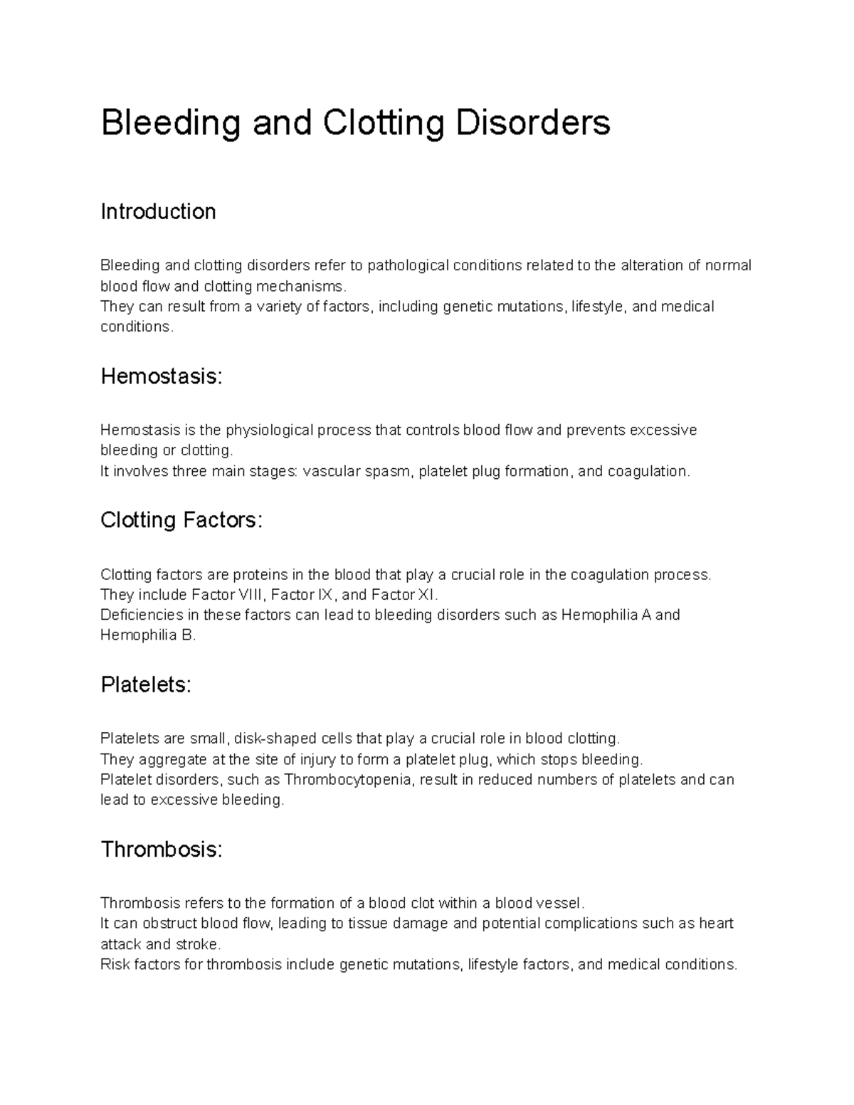 Pathophysiology (NUR 322) Lecture 18 - Bleeding and Clotting Disorders - Bleeding and Clotting ...
