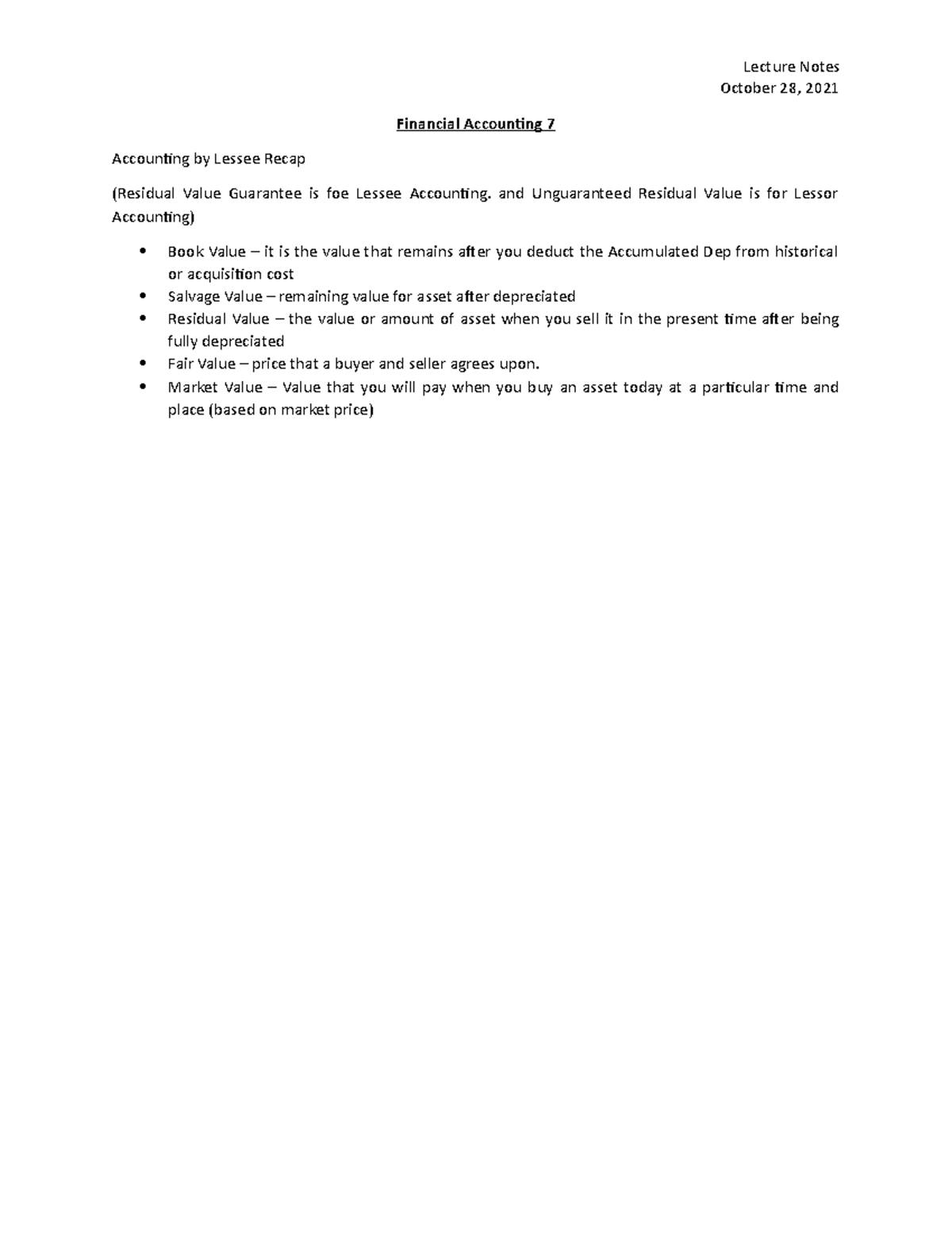 F7 - Lec No. 3 - n/a - Lecture Notes October 28, 2021 Financial ...