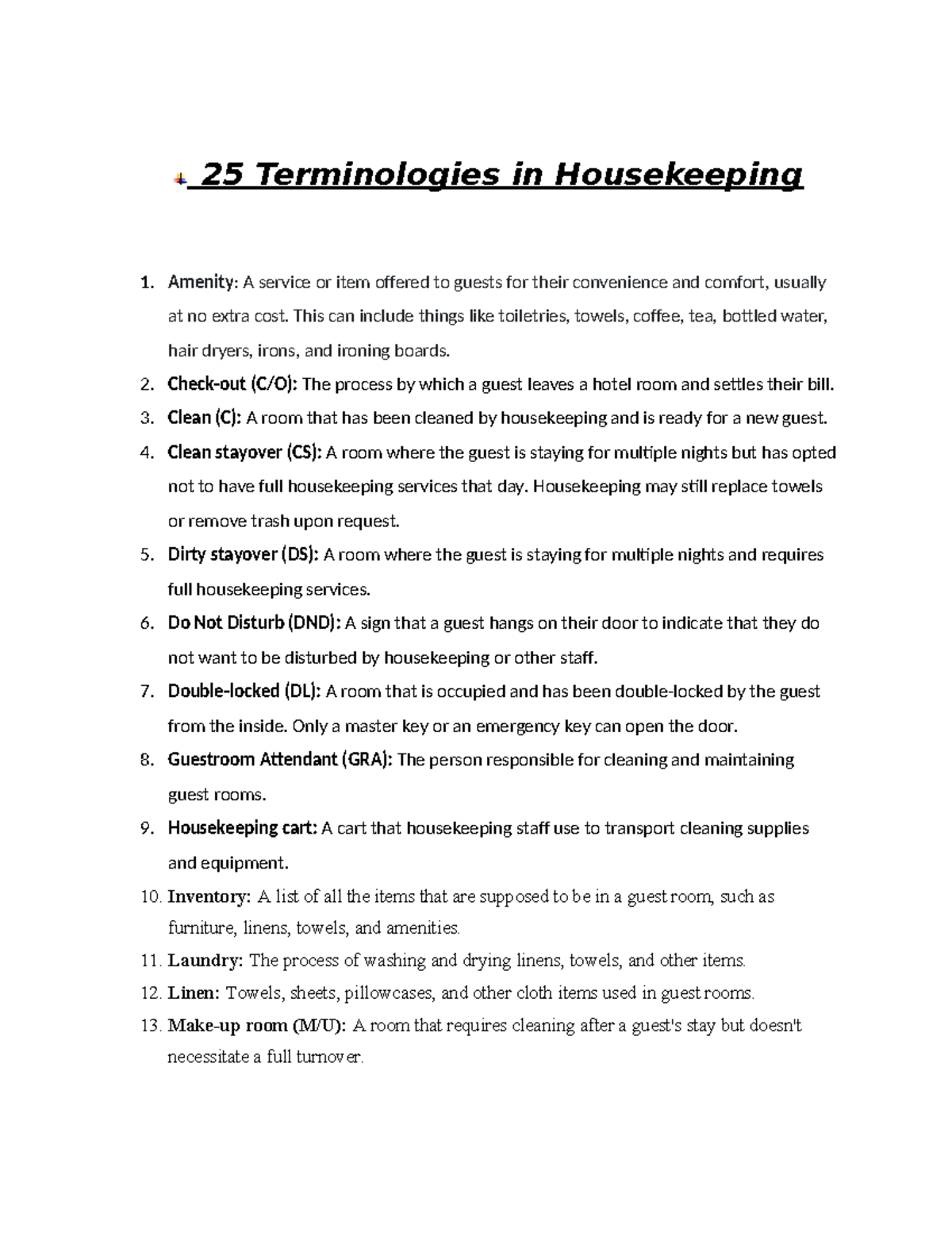 Housekeeping Terminologies Meaning at Linda Platt blog
